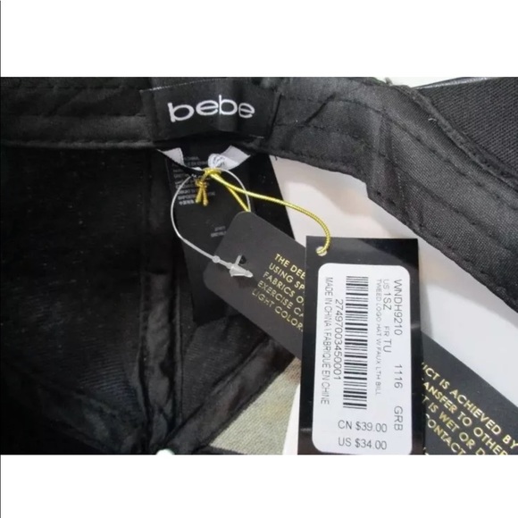 bebe | Accessories | Bebe Tweed Logo Faux Leather Bill Baseball Cap ...